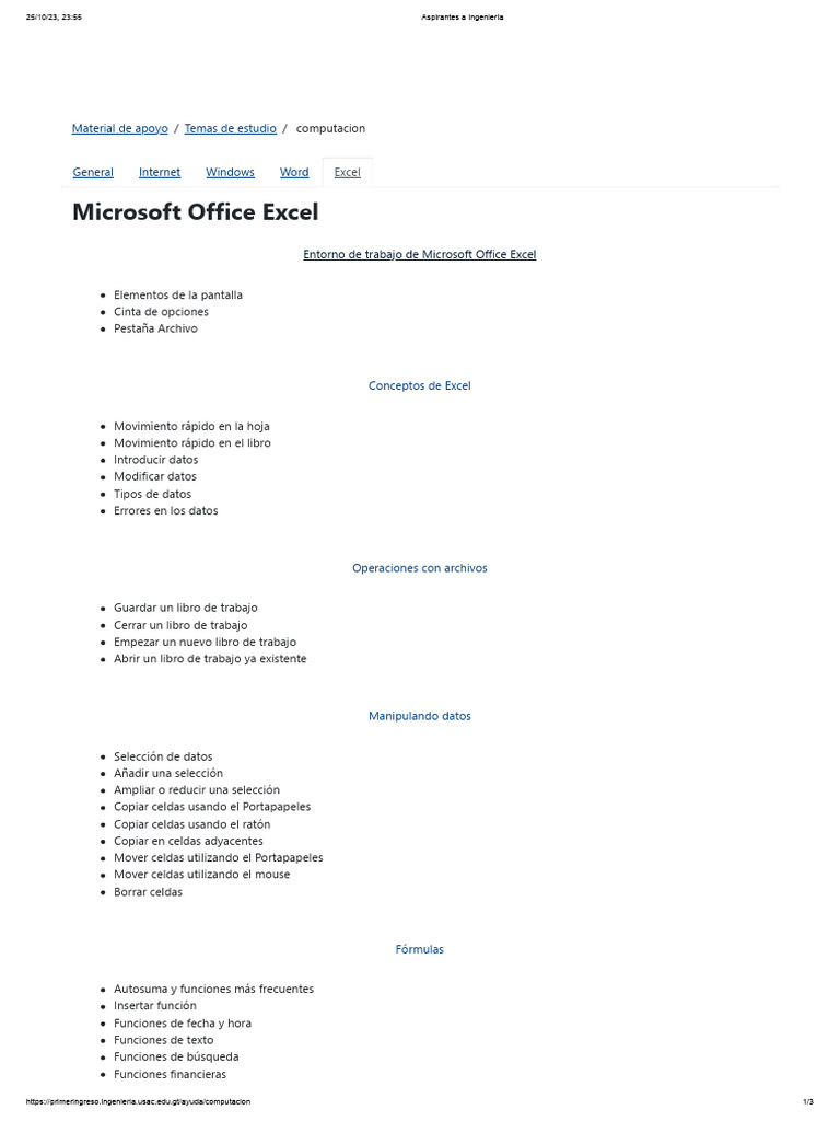 Guía de Estudio Computación Excel | PDF | Microsoft Excel | Archivo de computadora