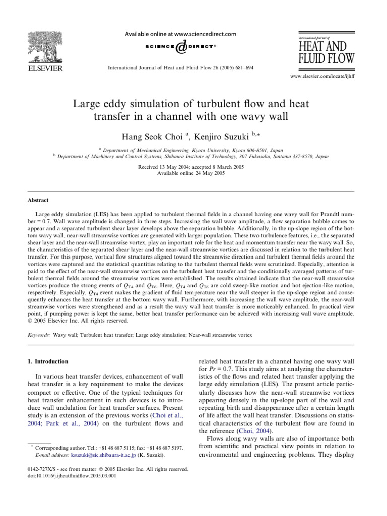 Large Eddy Simulation of Turbulent Flow and Heat Transfer in A Channel With One Wavy Wall | PDF ...