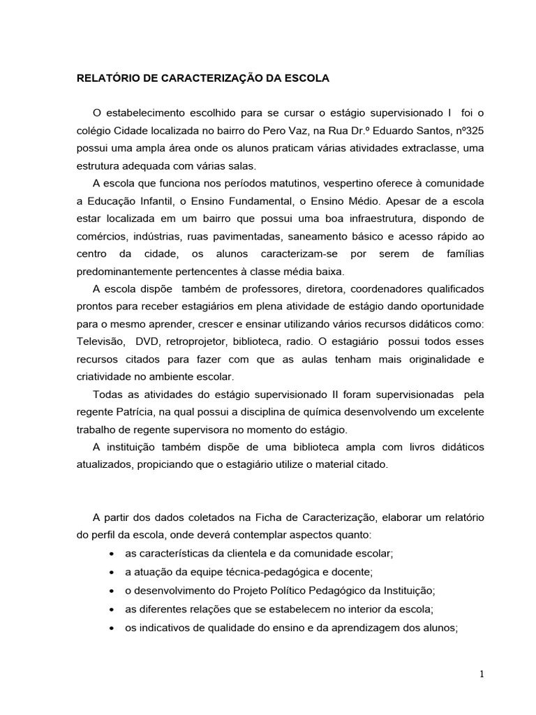 Relatório de Caracterização Da Escola | PDF | Escolas | Pedagogia Relatório de Caracterização Da Escola | PDF | Escolas | Pedagogia