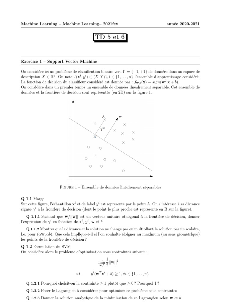 Exercices sur les SVM et noyaux | PDF | Machine à vecteurs de support | Mathématiques appliqués