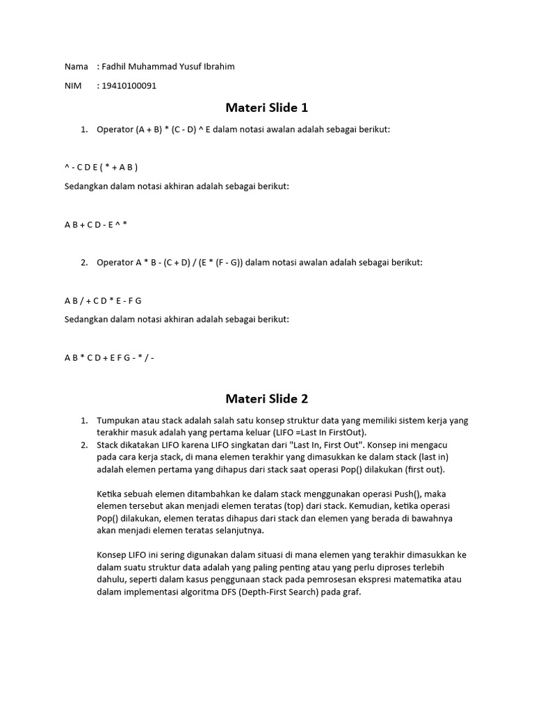 Notasi Awalan dan Struktur Data Tumpukan | PDF