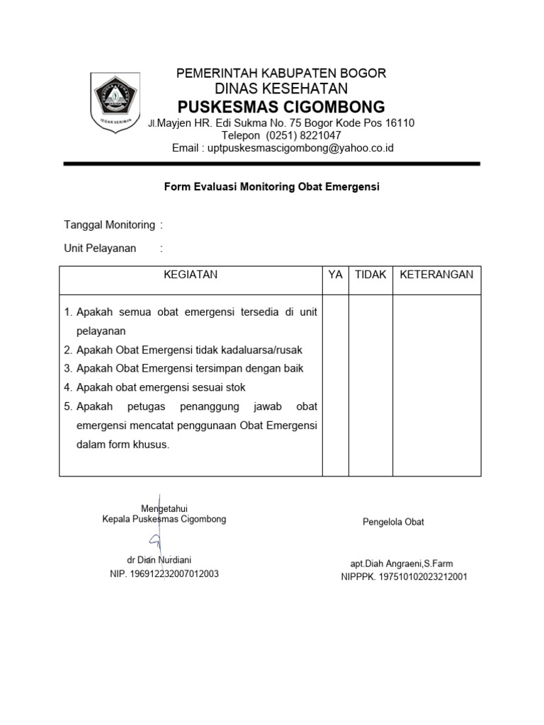 Form Evaluasi Obat Emergency | PDF