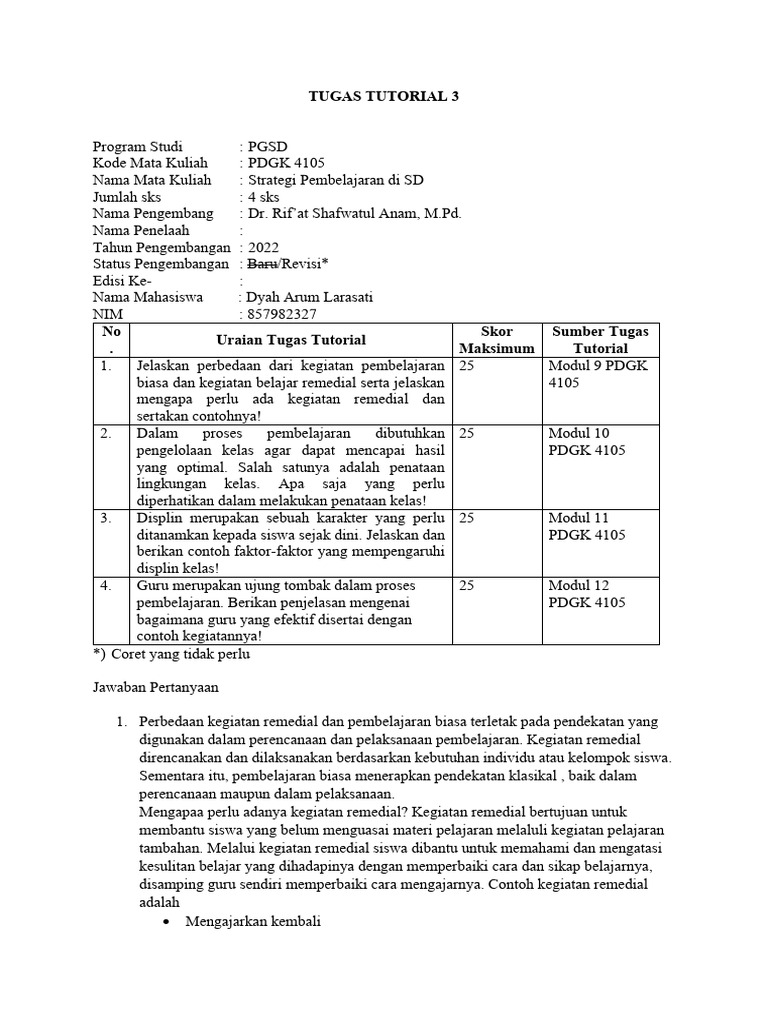 Tugas 3 Strategi Pemb - Di SD | PDF