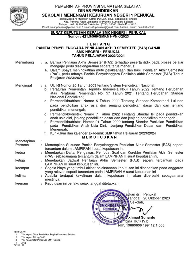 SK Pas 2023-2024 - Semester Ganjil | PDF
