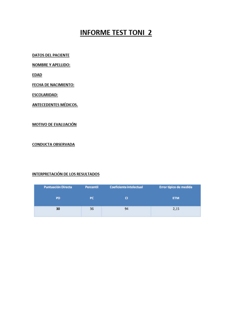 Informe Test Toni 2 | PDF