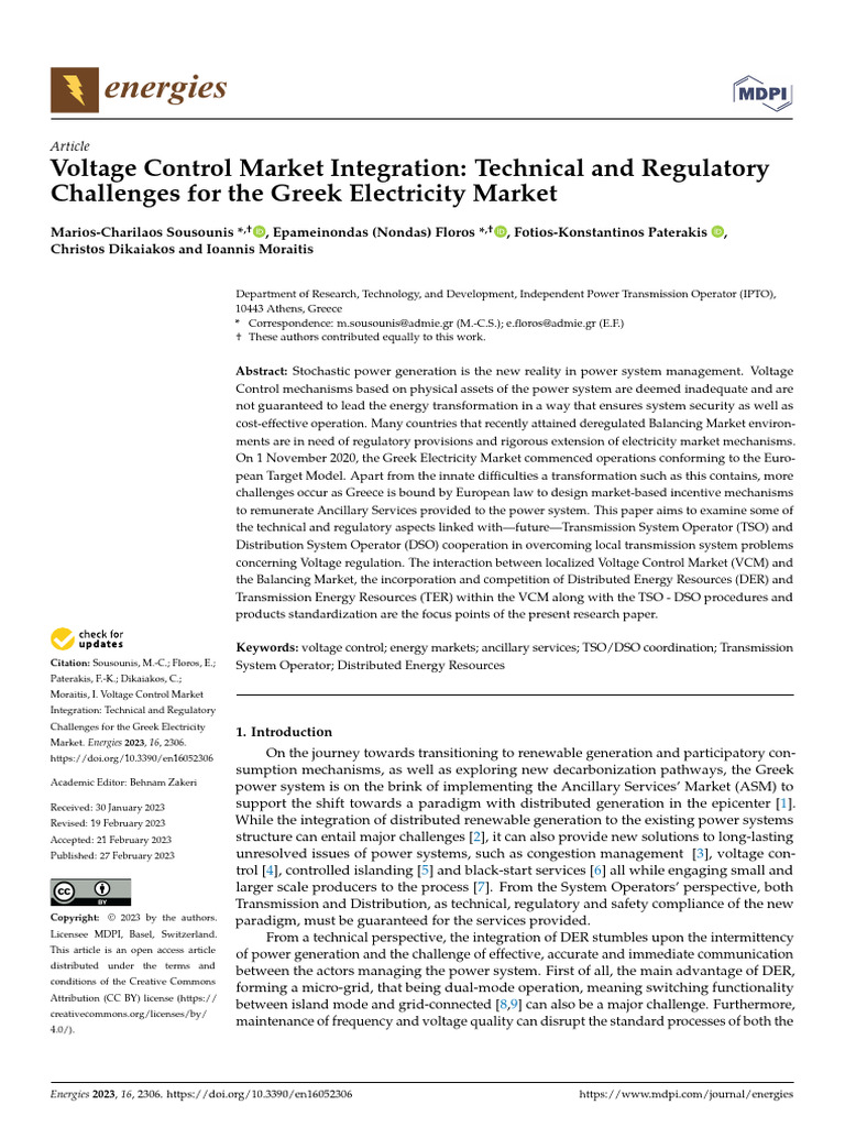 10) Voltage Control Market Integration For The Greek Electricity Market | PDF
