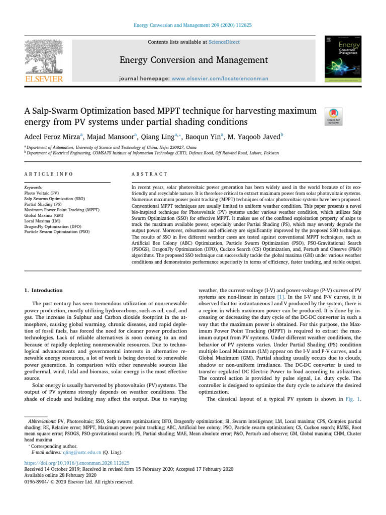 A Salp-Swarm Optimization Based MPPT Technique For Harvesting Maximum Energy From PV Systems ...