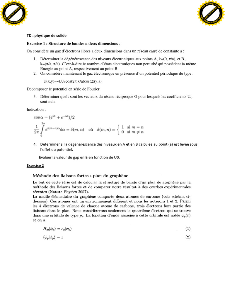 Structure de Bandes 2D et Potentiel | PDF