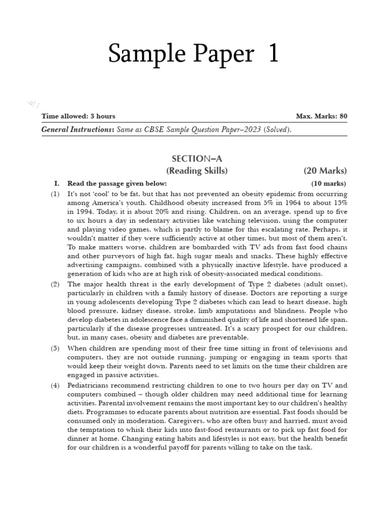 Sample Paper - 1 | PDF | Obesity | Human Trafficking