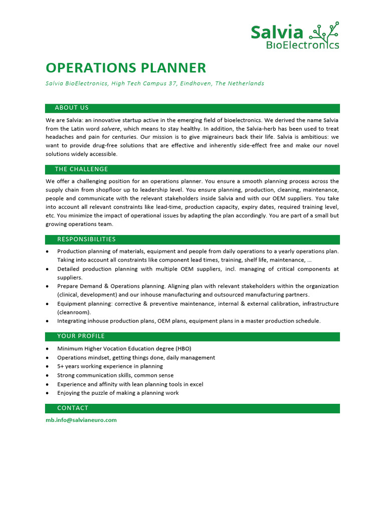 Salvia Operations Planner | PDF