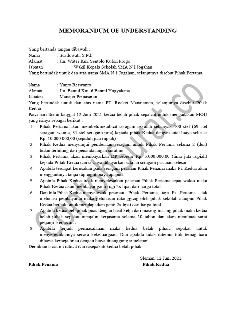 176 Contoh Surat Perjanjian Kerjasama Dagang Pdf