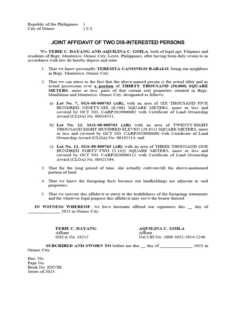 Affidavit of Tenancy | PDF | Affidavit | Judiciaries