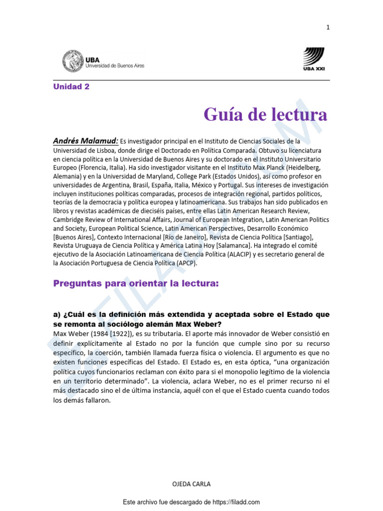 U2 Guia de Lectura_ Malamud (1) | PDF | Estado (política) | Santo Imperio Romano