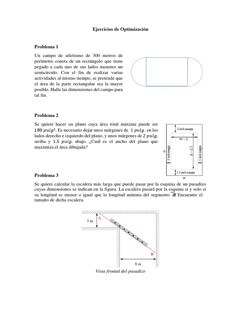 Ejercicios de Optimización | PDF | Longitud | Optimización Matemática