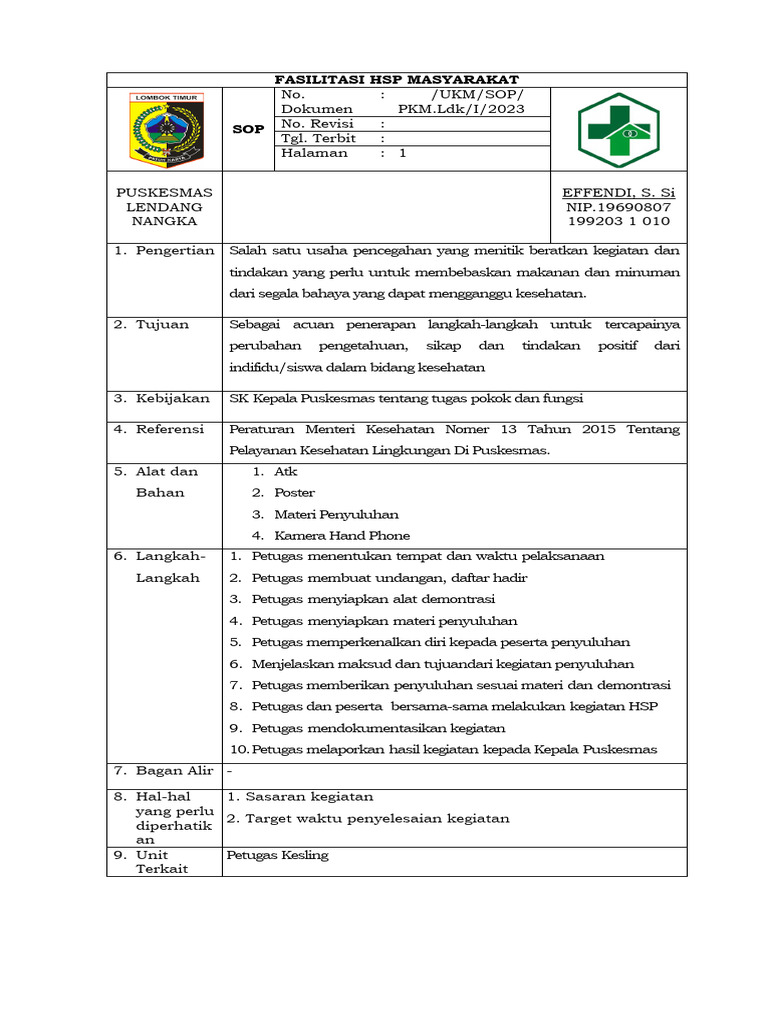 SOP Fasilitasi HSP Masyarakat | PDF