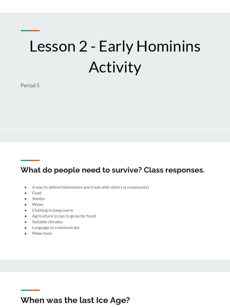 5.lesson 2 Early Hominins Activity | PDF | Homo | Evolution Of Primates
