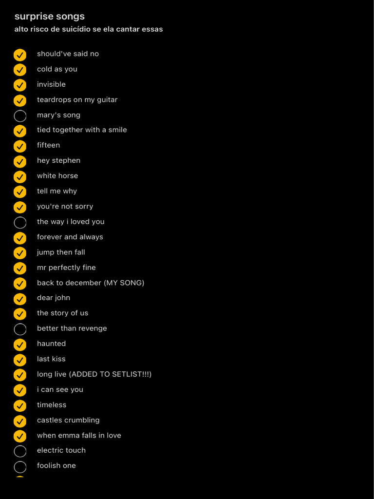 Taylor Swift Surprise Songs List | PDF