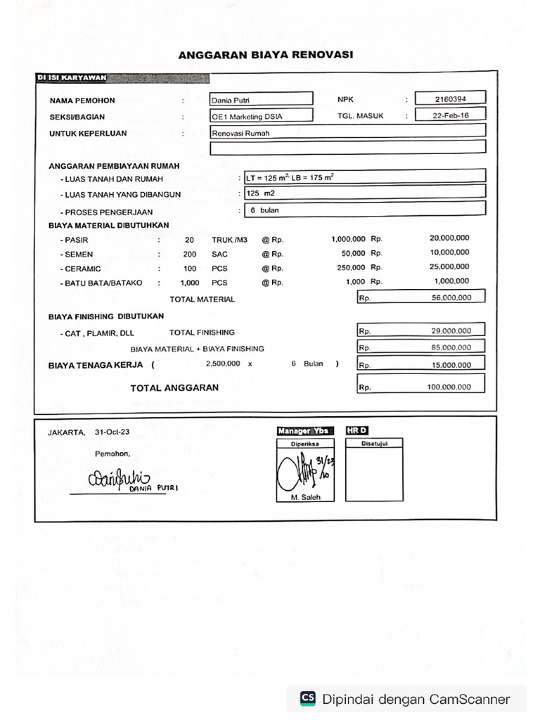 Contoh Anggaran Renovasi | PDF