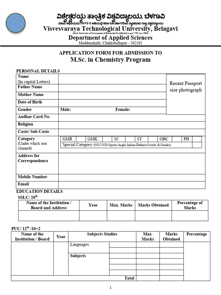 MSc. Chem ADMISSION Form | PDF