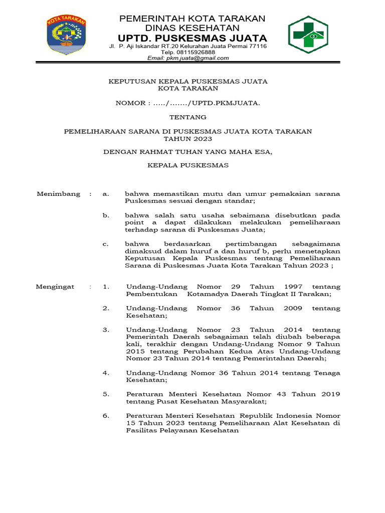 Pemeliharaan Sarana Puskesmas Juata 2023 | PDF