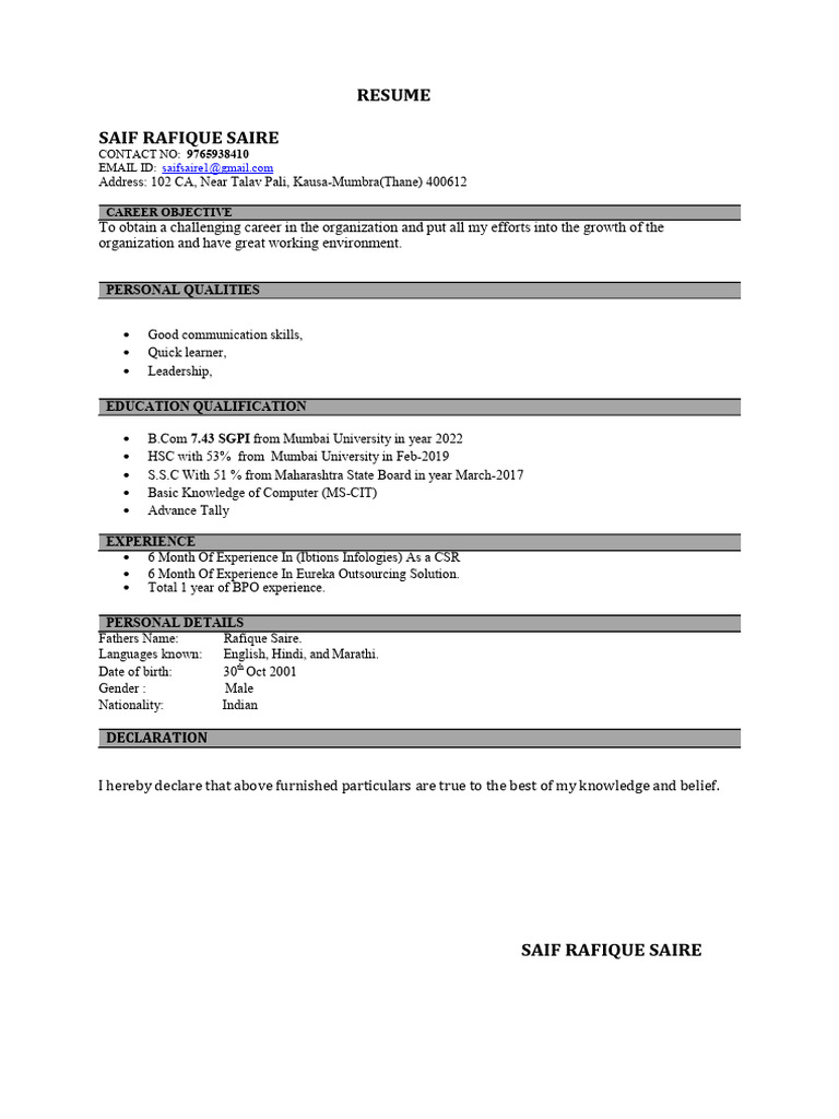 Saif Resume. | PDF