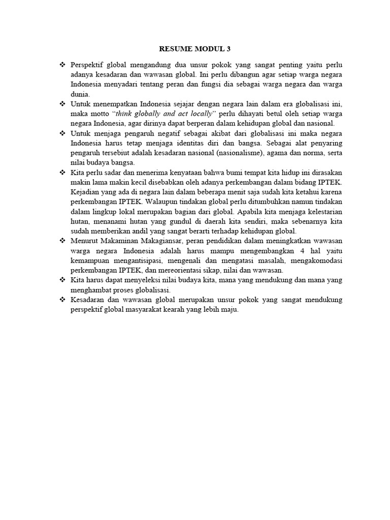 Resume Modul 3 - 4 Perspektif Global | PDF