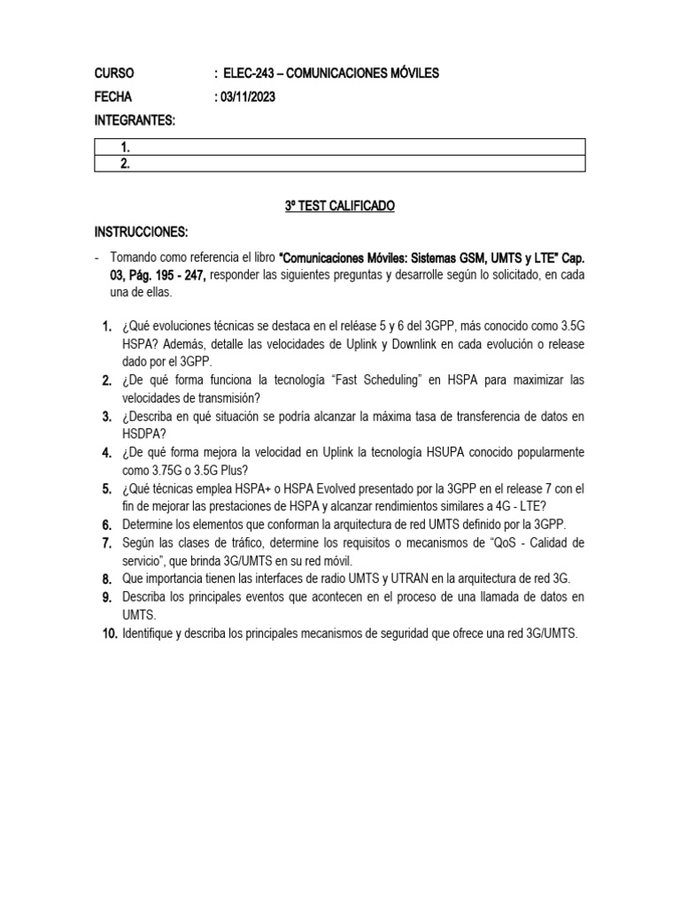 Práctica - 3º Test Calificado | PDF
