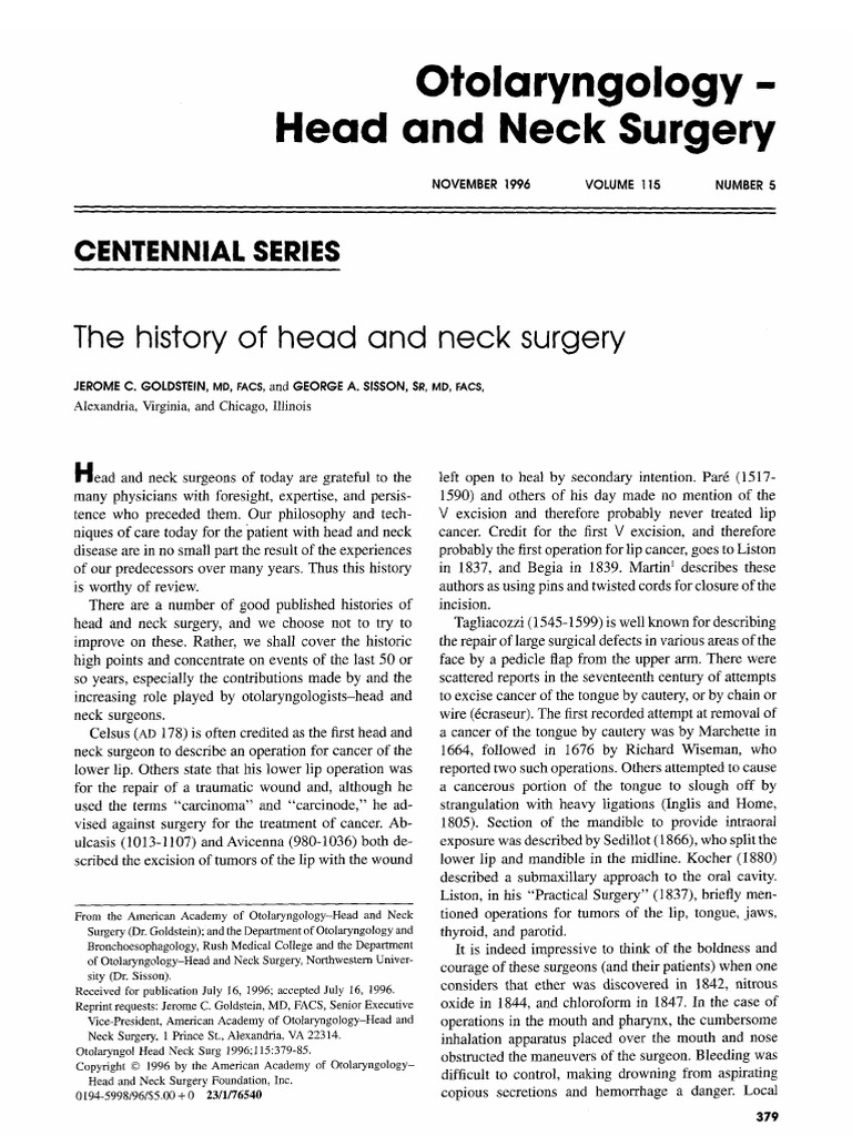 Goldstein Sisson-History of Head and Neck Surgery | PDF | Surgery ...