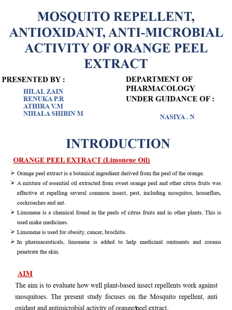Mosquito Repellent and Antimicrobial Activity of Orange Peel (3) 7777-1 ...
