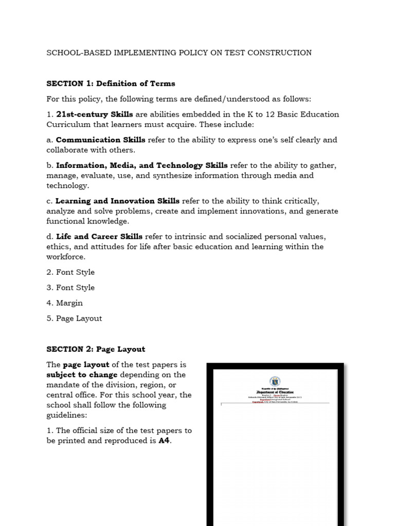 Policy Guidelines in Making Test Papers | PDF