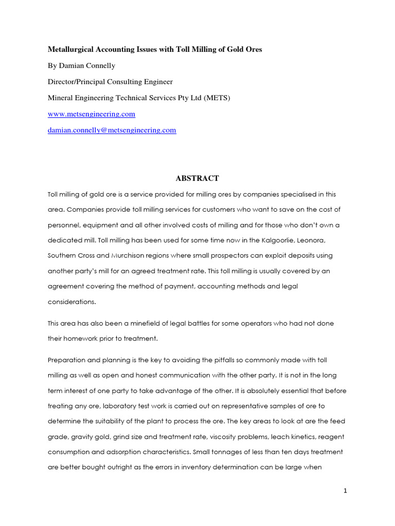 Toll Milling: Key Accounting Insights | PDF | Gold | Metallurgical Assay
