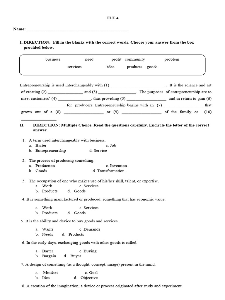 Tle 4 | PDF | Entrepreneurship | Business Tle 4 | PDF | Entrepreneurship | Business