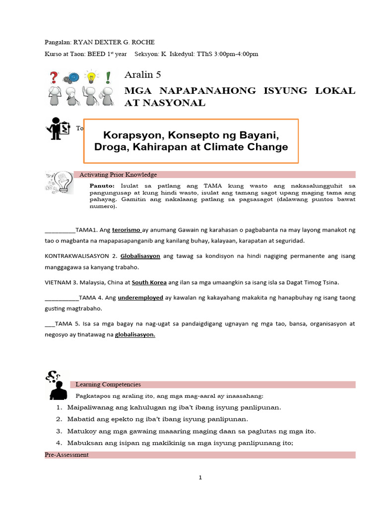 Aralin 5 Ryan Dexter Roche | PDF