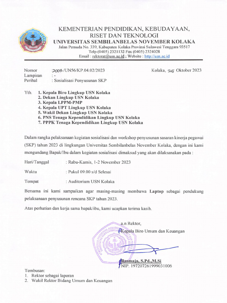 Surat Undangan Sosialisasi SKP Tahun 2023 | PDF