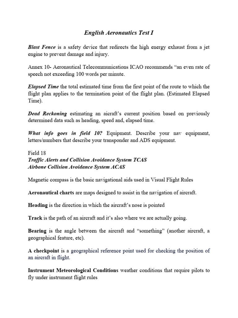 English Aeronautics Test I | PDF | Aviation | Aerospace