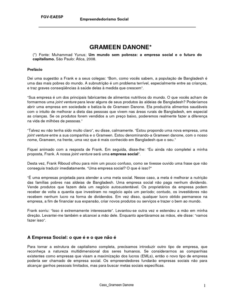 Caso Grameen Danone | PDF | Investimentos | Pobreza