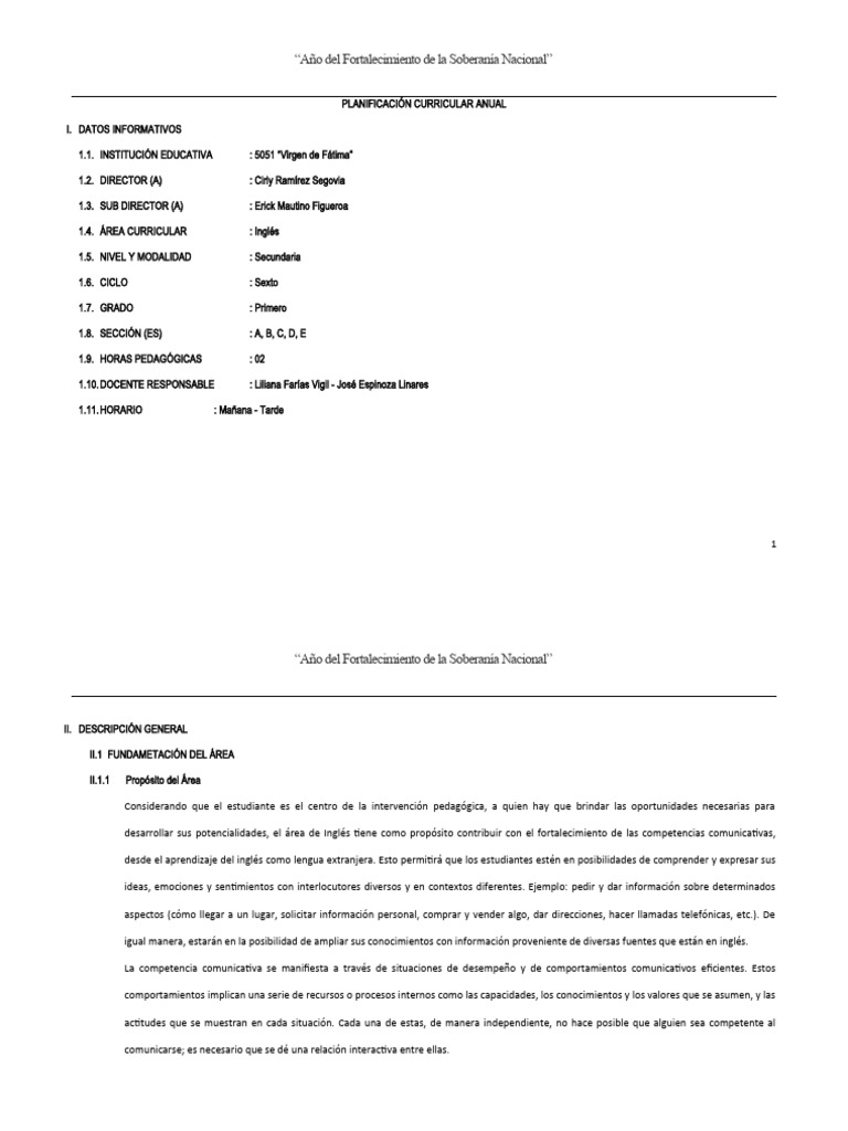 Plan Anual Primero Secundaria 2022 | PDF | Enseñando | Segundo lenguaje