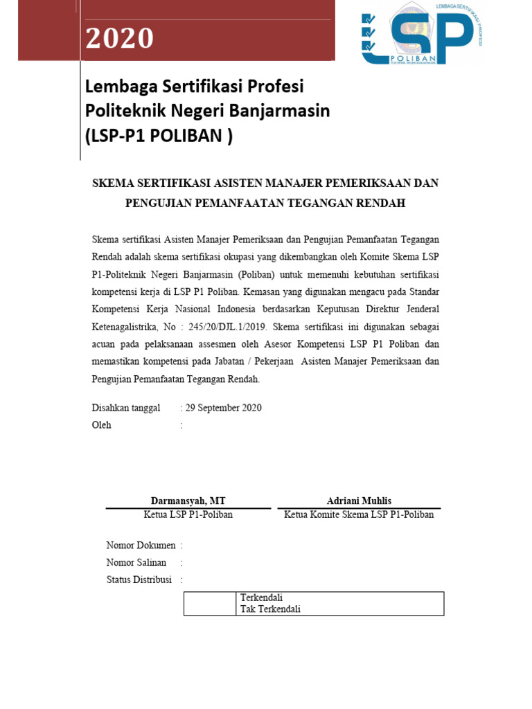 Skema Sertifikasi Oupasi Asisten Manajer Pemerksaan Dan Pengujian Pemanfaatan Tegangan Rendah | PDF