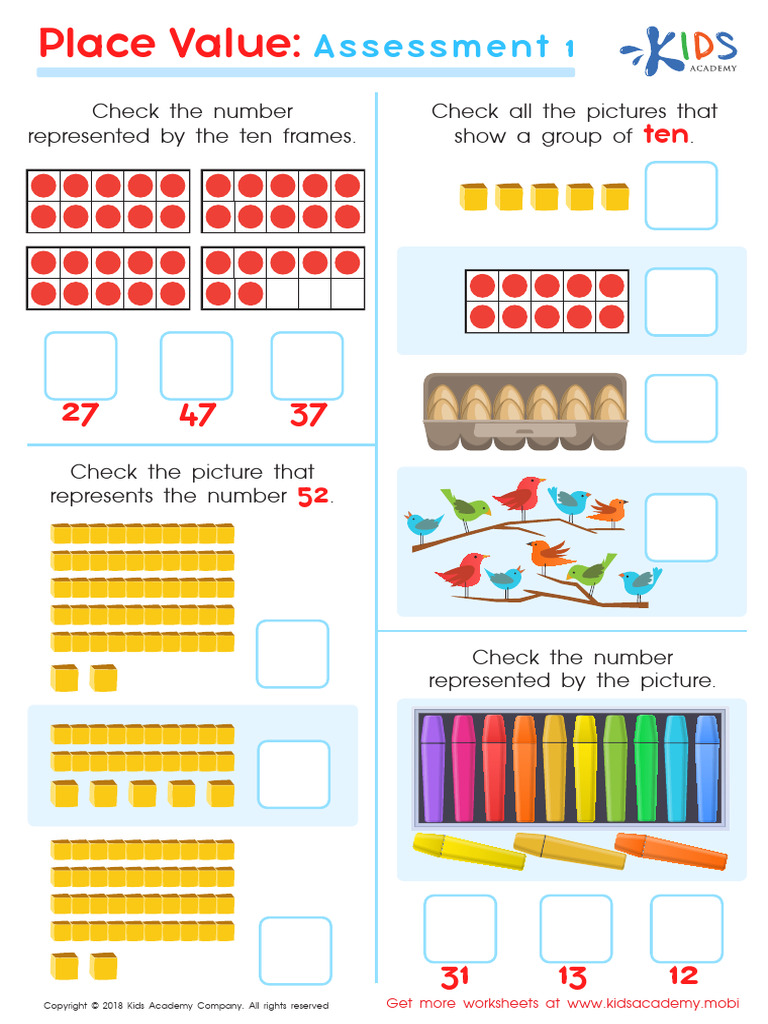 Grade 1 Place Value Assessment 1 Worksheet | PDF