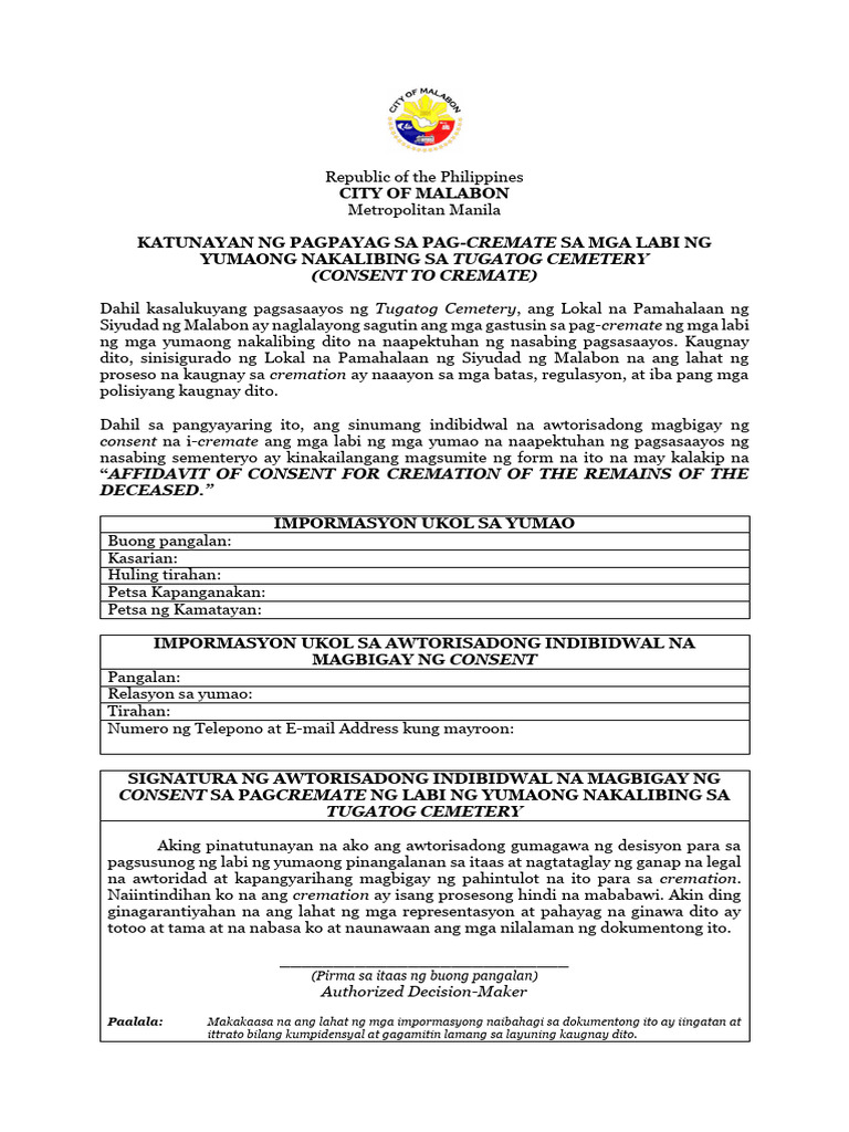 Tugatog Cemetery Letter of Consent and Affidavit | PDF