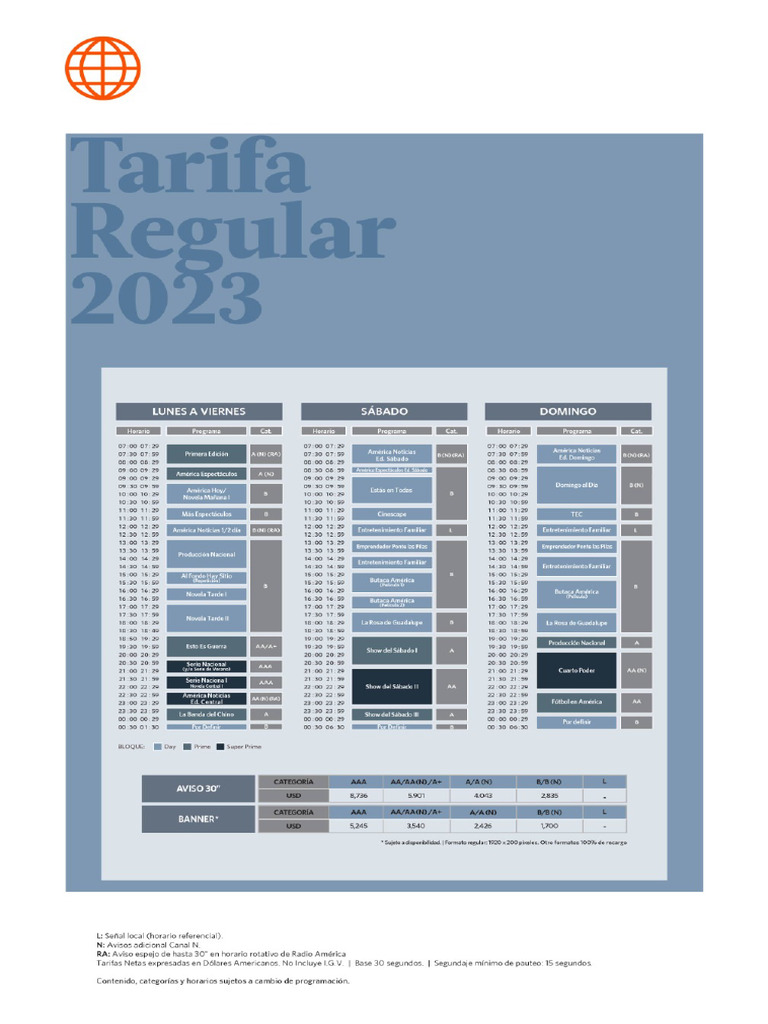 Tarifa Regular 2023 | PDF