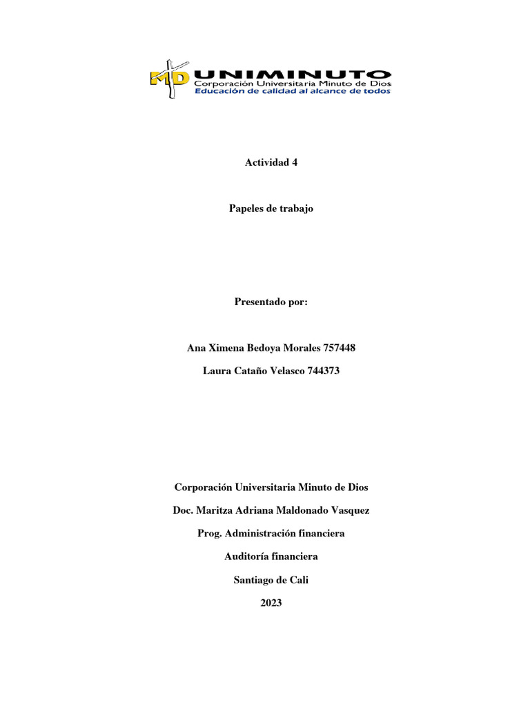 Actividad 4-Papeles de Trabajo | PDF | Auditoría | Contabilidad Actividad 4-Papeles de Trabajo | PDF | Auditoría | Contabilidad