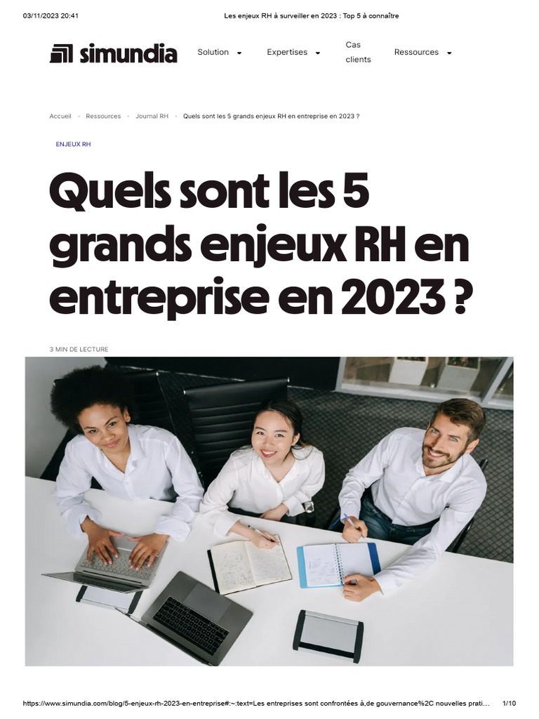 Top 5 enjeux RH à connaître en 2023 | PDF | Gouvernance | Business