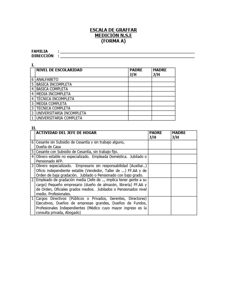 Graffar Forma A | PDF | Agua y política | Jubilación