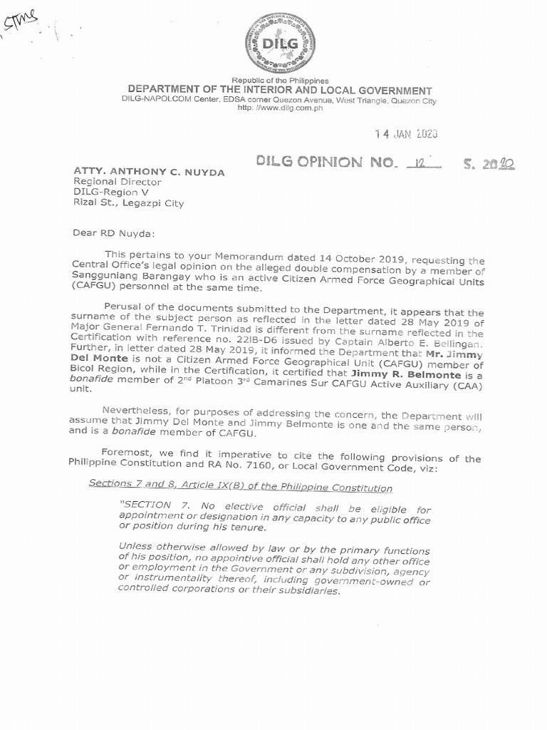 Barangay Kagawad Who Is An Active CAFGU Personnel | PDF