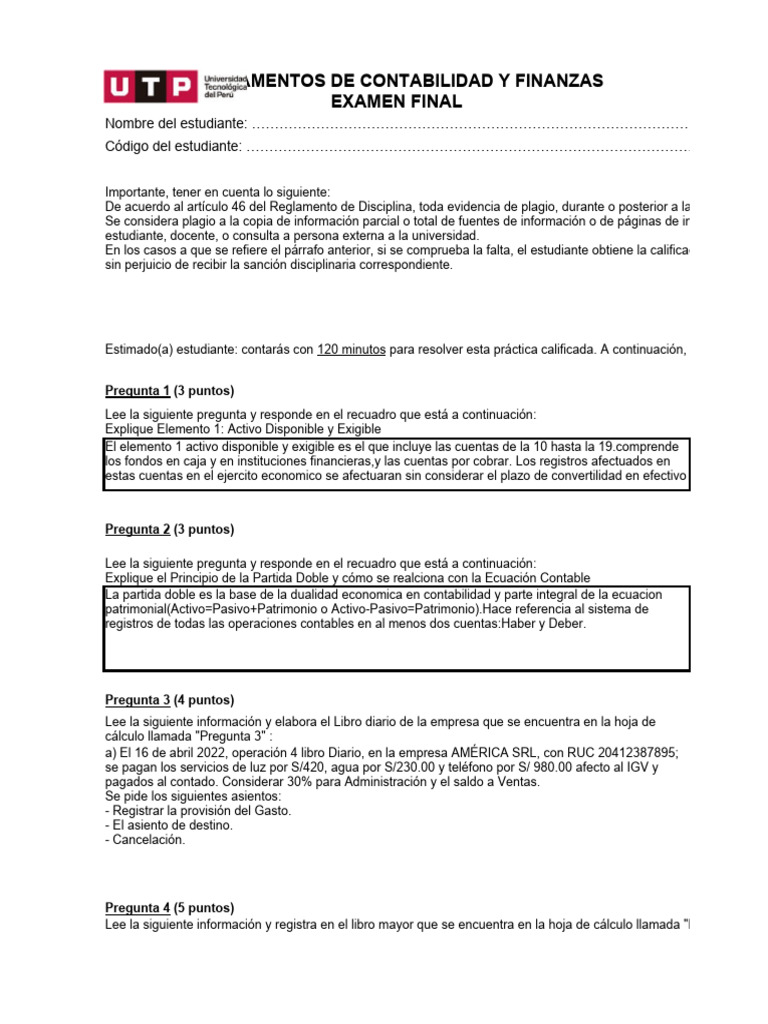 Fundamentos de Contabilidad Y Finanzas Examen Final | PDF ...