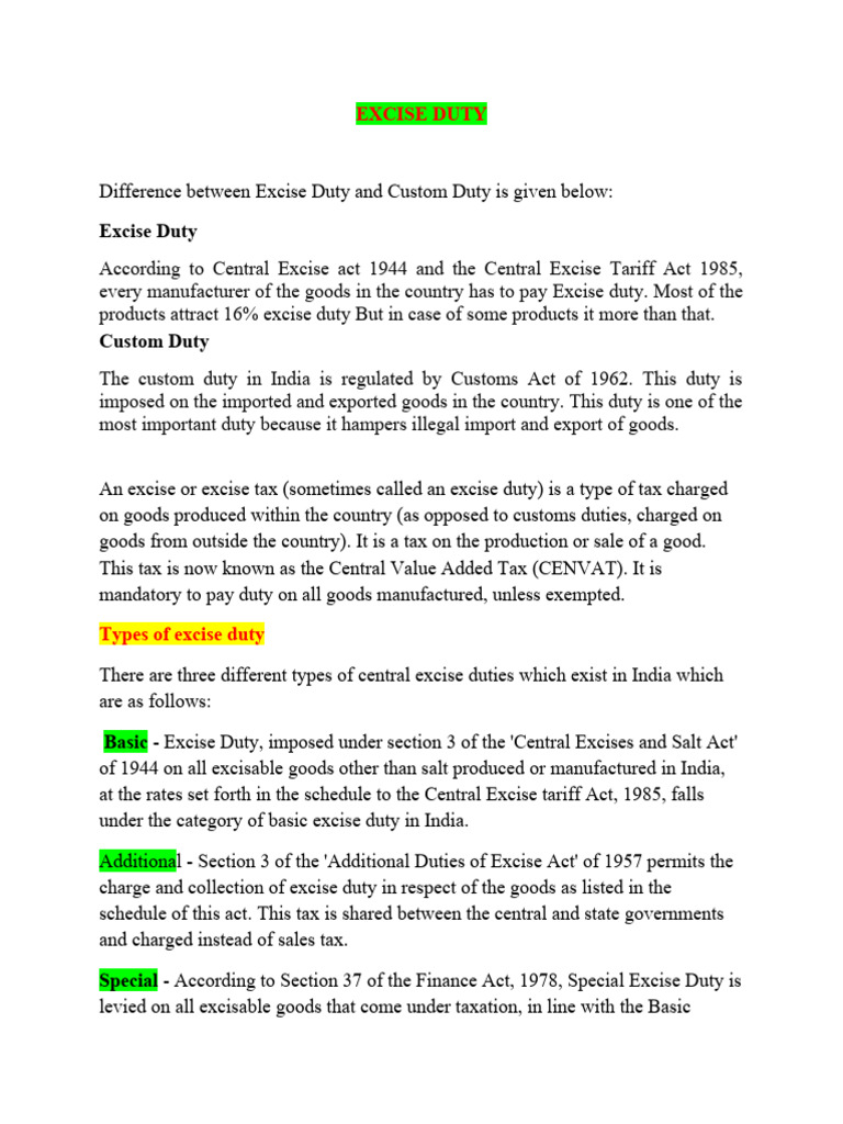 Excise Duty | PDF | Taxation | Excise