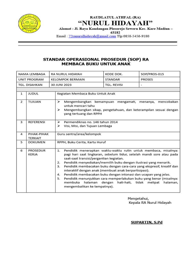 15 Sop Membaca Buku Untuk Anak | PDF