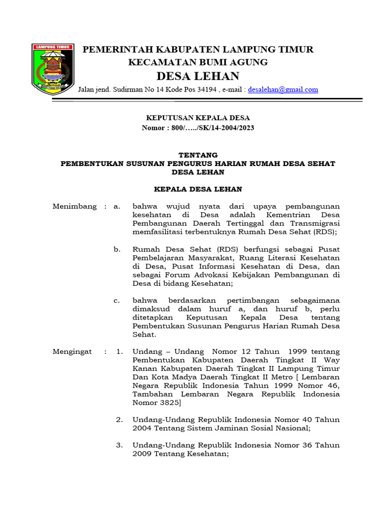 Pembentukan Pengurus RDS Desa Lehan | PDF