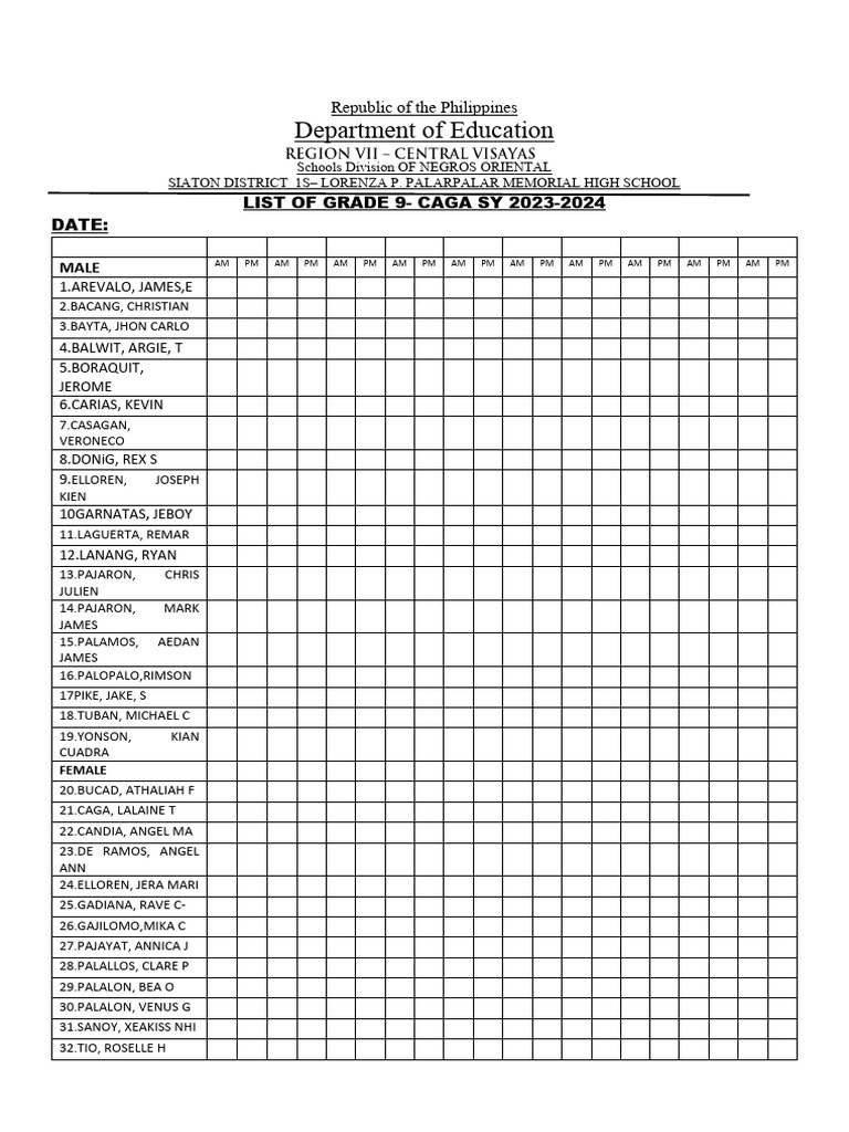Grade 9 Student List 2023-2024 | PDF
